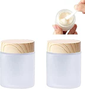 Amazon.com: Sxminer 2 PCS 100g/3.4oz Empty Glass Jars Frosted Glass Cream Jar Bottle Travel ...