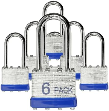 CINCINNO Laminated Steel Padlock with Key，6 Pack Keyed Alike Padlocks ...