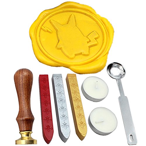 FQL Lovely Pikachu Vintage Rosewood Wax Seal Stamp Set with Gold Red ...