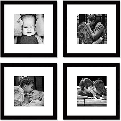12x12 Black Square Picture Frames Set of 4, Solid Wood Frames Display ...