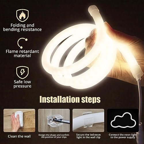 LED Neon Rope Lights 360 Lighting, 1m Round Tube Warm White LED Strip ...