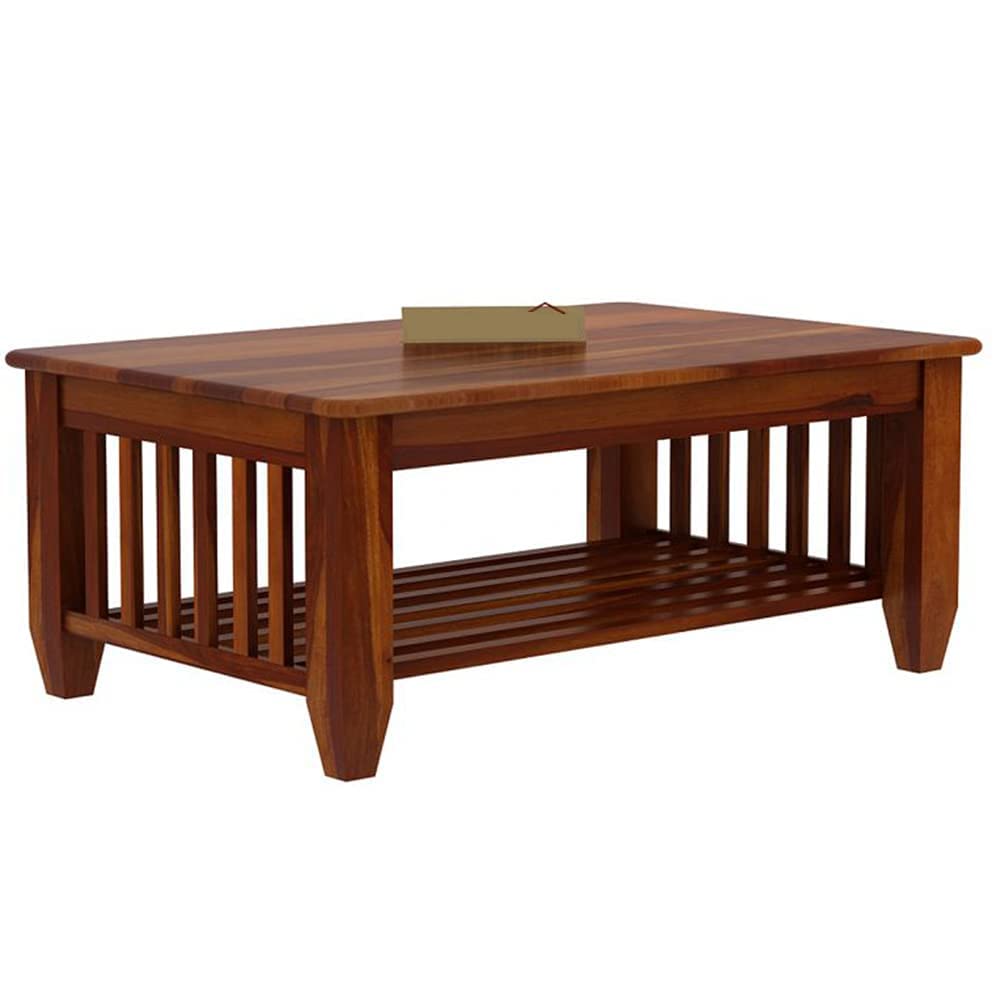 Porash Furniture Sheesham Wood Coffee Table with Open Shelf Storage for ...