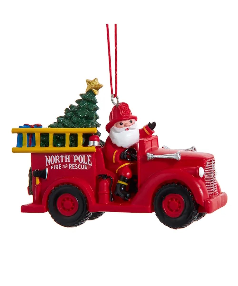 Amazon.com: The Bridge Collection Fireman Santa in Red Fire Truck ...
