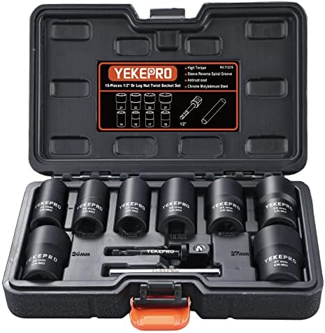 YEKEPRO 10Pcs Bolt Nut Extractor Set, 1/2" Drive Impact Twist Lug Nut ...