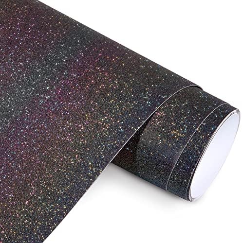 Amazon.com: AHIJOY Black Glitter Vinyl Permanent Adhesive Sparkle Vinyl ...