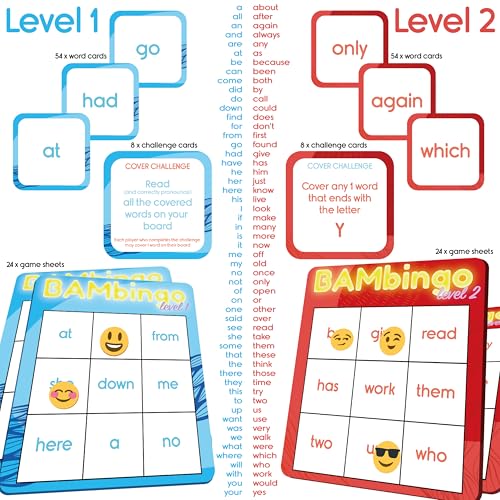 Buy THE BAMBINO TREE Sight Word Bingo Game Level 1 and 2 - Educational ...