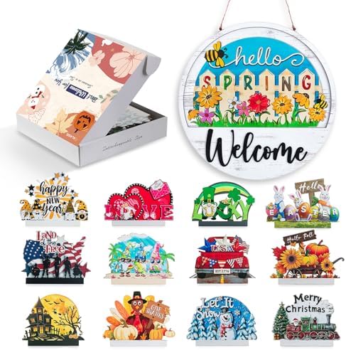 Amazon.com: Frienda 13 Pcs Interchangeable Welcome Sign Seasonal Front ...
