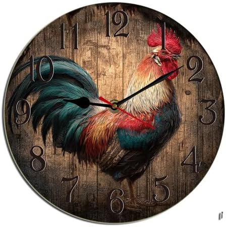 Amazon.com: Kurmntregon Rooster Wall Clock Chicken Farm Vintage Animal ...