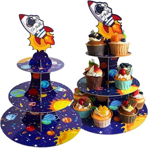 Amazon.com: Nuenen 3 Tiers Rocket Cupcake Stand Outer Space Cardboard ...