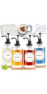 Amazon.com: Glass Coffee Syrup Dispenser with Pump Set of 4 - Gold ...