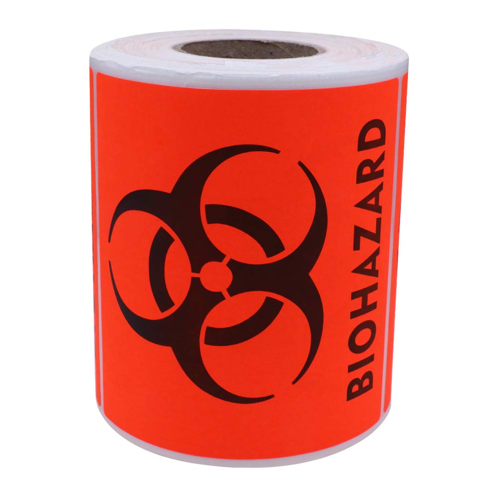 Buy Hybsk Biohazard Warning Labels 4 x 4 inch Fluorescent Red-Orange ...