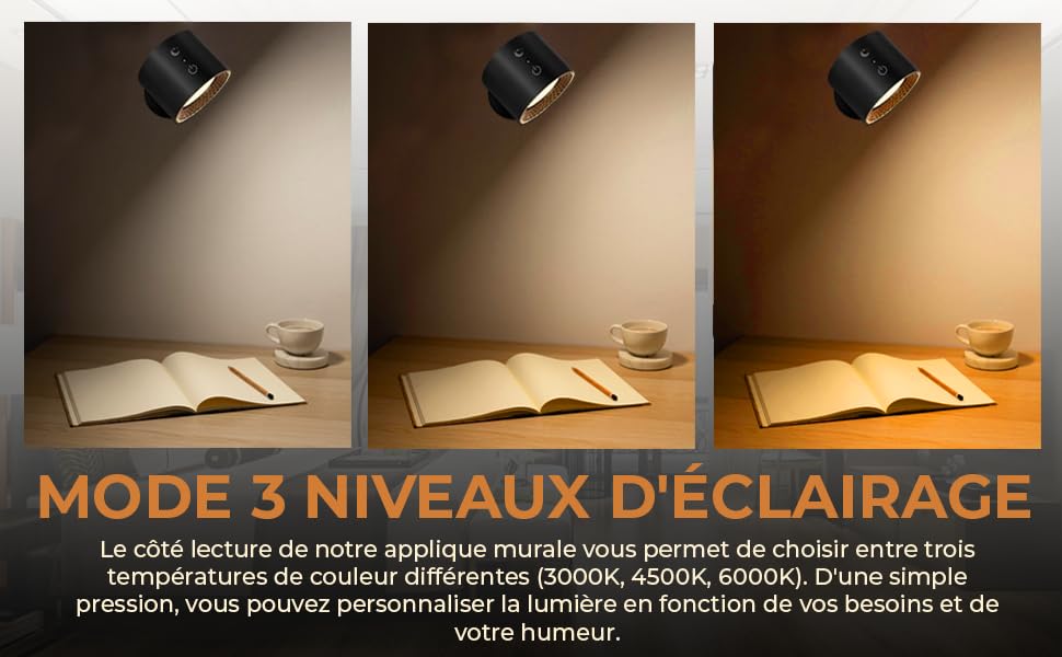Lampe Tableau Sans Fil Rechargeable, 2600mAh Applique Murale Intérieure ...