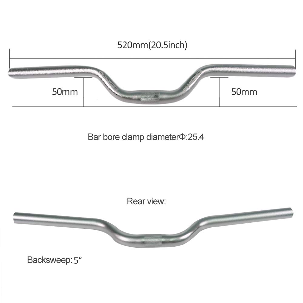 UPANBIKE Bike Riser Handlebar Aluminum Alloy 25.4mm 52cm for Fixed Gear Bike Road Bicycle(Silver)