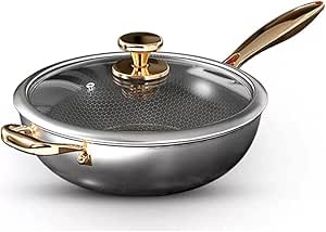 Antibacterial Stainless Steel Wok Pan With Lid, Non Stick Scratch ...
