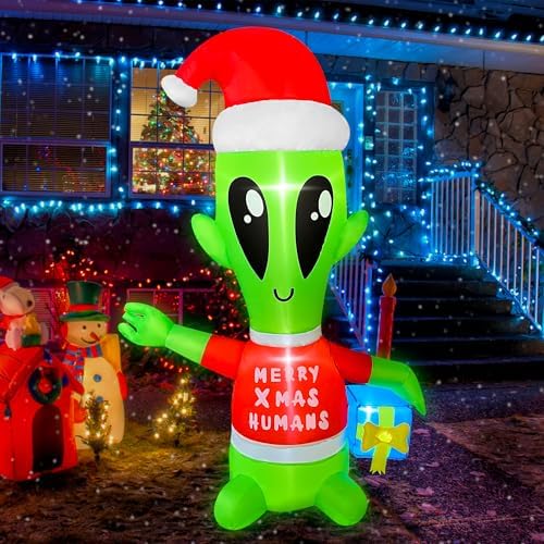 Amazon.com: JOYEASE 4 FT Christmas Inflatables Alien with Gift Box ...
