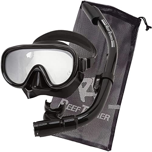 Reef Tourer Adult Single-Window Mask & Snorkel Combo Set, Semi-Dry Top, Purge Valve, Wide View ...