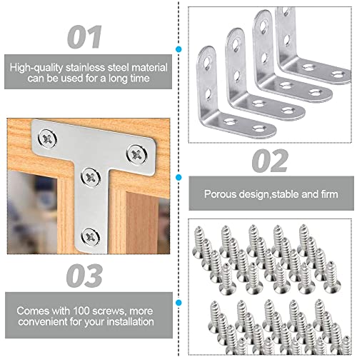 DECARETA Metal Bracket Angle Connector Set 24 Pieces Stainless Steel ...