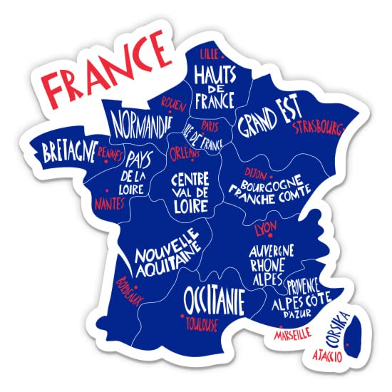 Amazon.com - France Map with Regions - 3" Vinyl Sticker - for Car ...