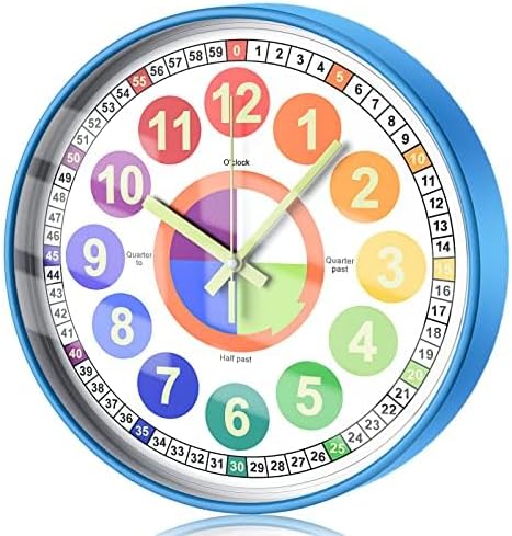 WONZOM 12 Inch Educational Time Teaching Wall Clock for Kids, Silent ...