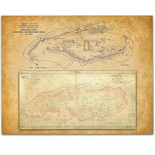 Amazon.com: 1867 Vintage Alcatraz Island Map 28x36 Unframed Poster ...
