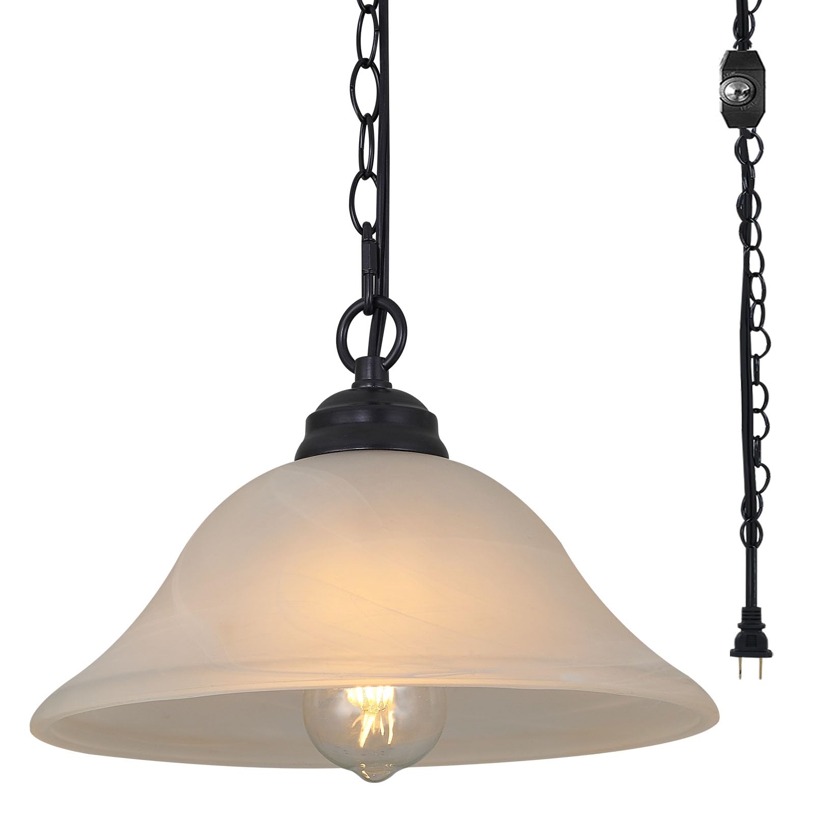 SHENGQINGTOP Plug in Pendant Light Alabaster Glass Shade 15.7" D ...