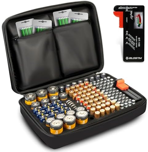 BLOSTM Battery Organiser Storage Case - 140 Battery Holder Fireproof ...