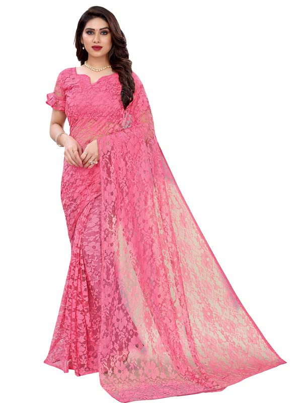 Satrani Women'S Dyed With Piping Rasel Net Saree With Unstitched Blouse ...