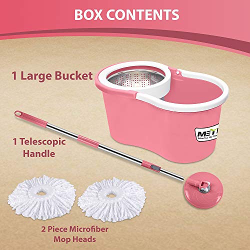 Buy Metis S-911 Stainless Steel Spin Cleaning Bucket Mop with 2 Refills ...