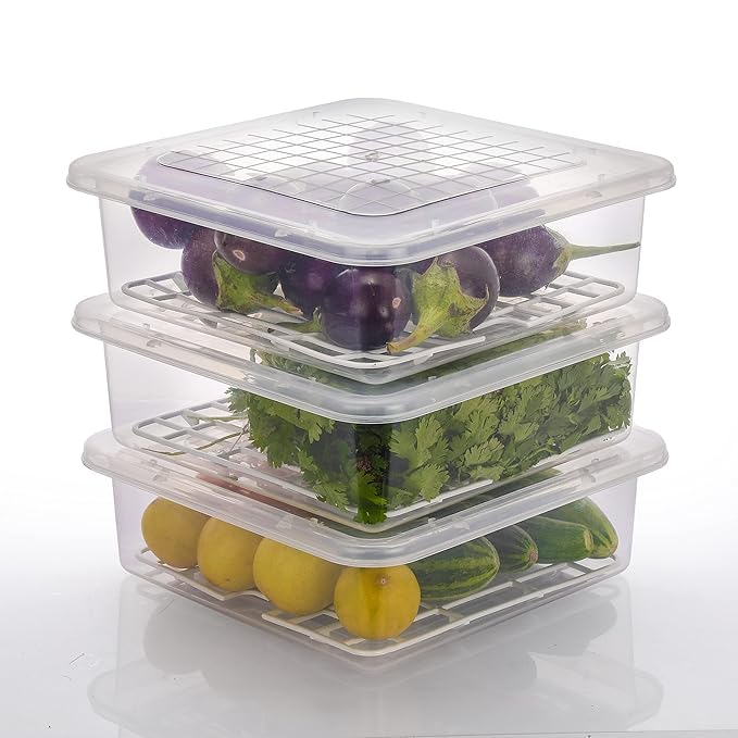 Buy LEMBOSE Plastic Fridge Storage Boxes With Removable Drain Plate ...