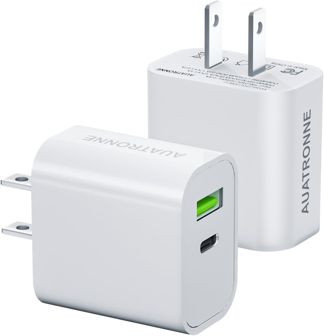 Amazon.com: AUATRONNE 2-Pack Dual Port USB C Charger Block, 20W Dual ...