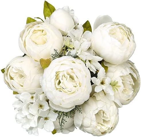 Floweroyal 4 Bunches Peony Artificial Flowers White Flowers Silk ...