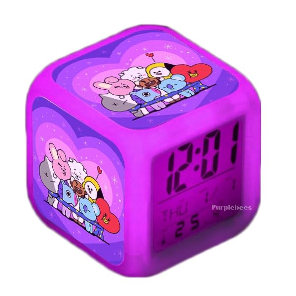 Buy BTS Digital Alarm Clock with Glowing LED, Color Change, and 4 BTS ...