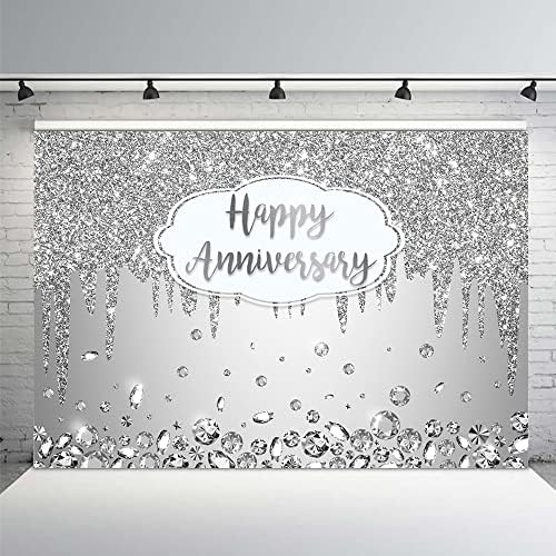 Amazon.com : AIBIIN 10x7ft Happy Anniversary Backdrop Silver Dripping ...
