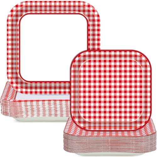 Amazon.com: Naozinebi 100 Pcs Red and White Gingham Party Supplies Set ...