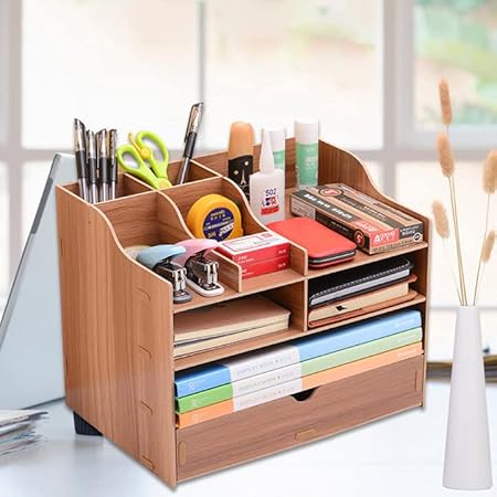 Navaris Bamboo Desk Organiser - Wooden Desktop Storage Drawers and ...