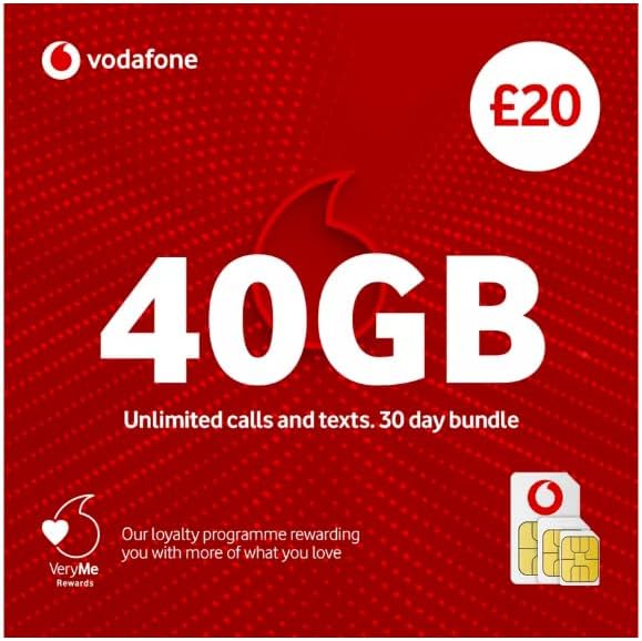 VODAFONE UK PAYG SIM | 40GB DATA WITH UNLIMITED CALLS & TEXTS | 30 DAYS ...