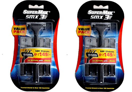 Supermax SMX Swift 3 manual shaving razor with 10 blades (Pack of 2 ...