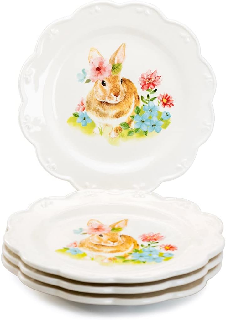 Amazon.com | Grace Teaware Flower Bunny Scallop Salad Dessert Plate Set ...