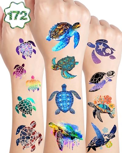Amazon.com : Turtle Temporary Tattoos,20 Sheets 172 Pieces Turtle ...