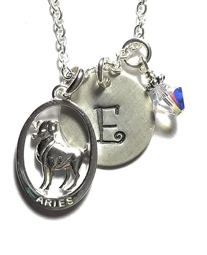 Amazon.com: Aries the Ram Zodiac Hand Stamped Sterling Silver Initial ...