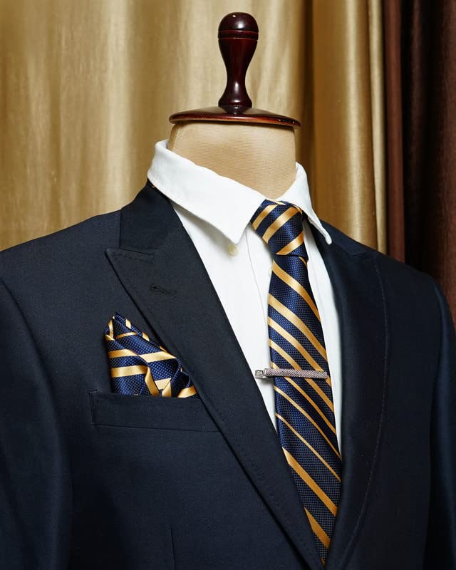 Buy Axlon Blue Striped Tie For Men – Formal Ties Set With Pocket Square ...