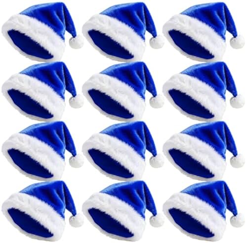 Amazon.com: Cutecrop 12 Pcs Hanukkah Hats Blue Santa Hat Short Plush ...
