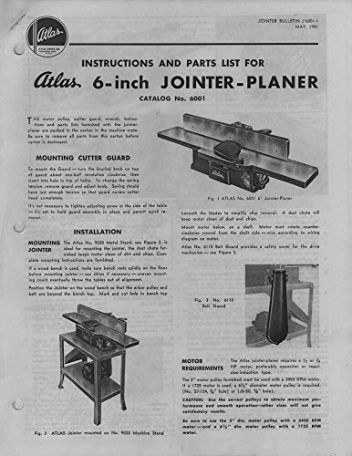 1951 Atlas 6" Jointer-Planer Instructions Reprint [Plastic Comb] [Jan ...