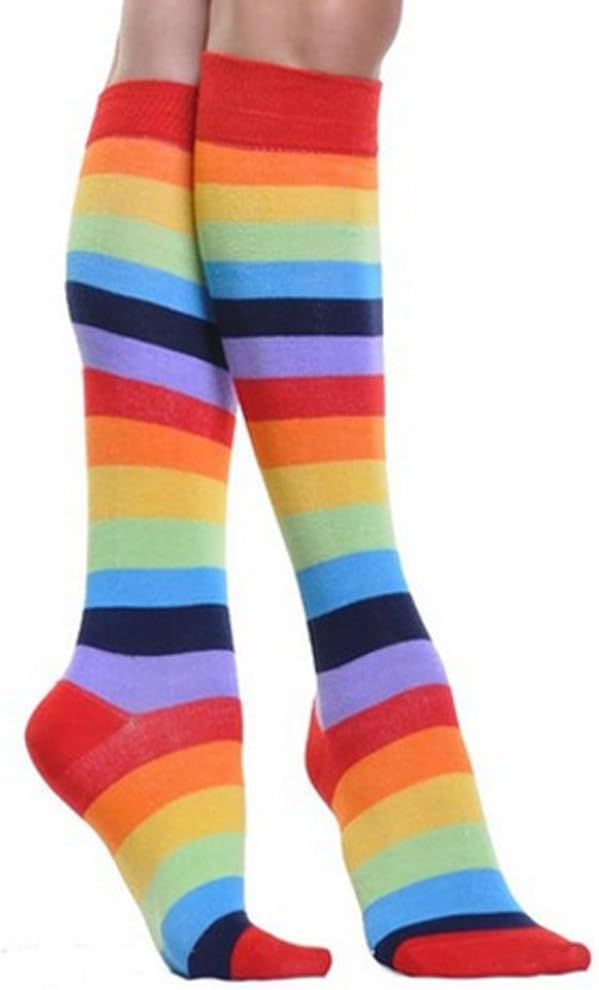 Amazon.com: Rainbow Knee High Socks Multicolor Socks 2 Pairs O/S ...