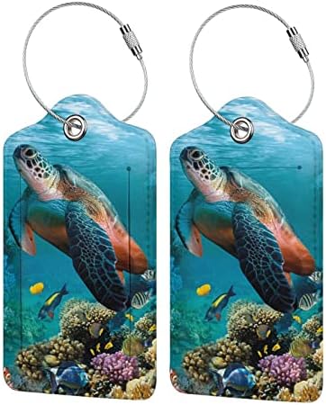 Amazon.com: Set of 2 Luggage Tags for Suitcases Sea Turtle Leather ...