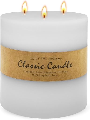 Amazon.com: Large 3-Wick White Pillar Candle - 6x6 Inch Dripless ...