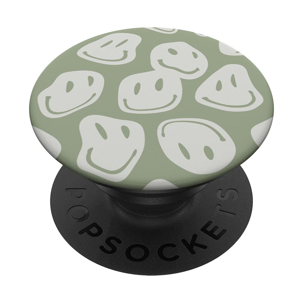 Buy Trippy Smiley Face Sage Green Melting Liquid Swirl Smiley PopSockets Swappable PopGrip ...