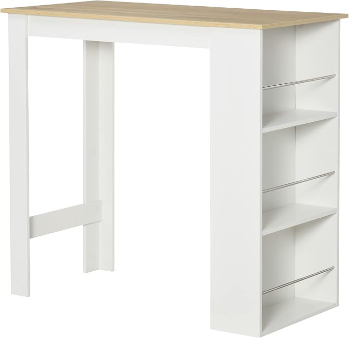HOMCOM Modern Bar Table, Bar Height Dining Table with 3 Storage Shelves ...