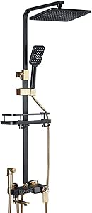Exposed Pipe Shower Faucet Black Gold, Thermostatic Shower System ...