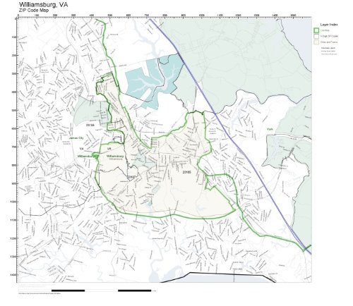 ZIP Code Wall Map of Williamsburg, VA ZIP Code Map Laminated: Amazon ...